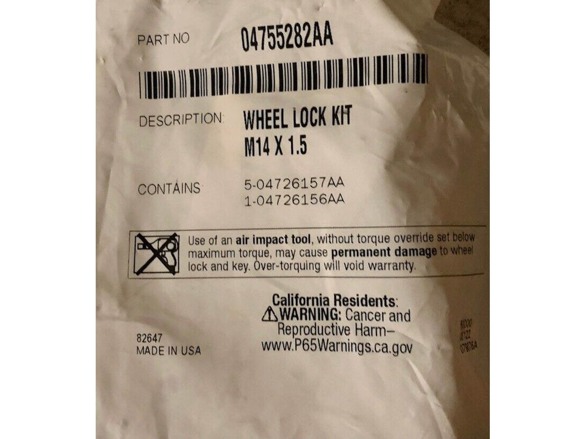 Mopar M14 x 1.5 Chrome Wheel Locks Kit Of Five With Key - 4755282AB ...